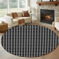 Black Checkered Round Rug 8ft Washable Circle Rugs Non Slip Farmhouse ...
