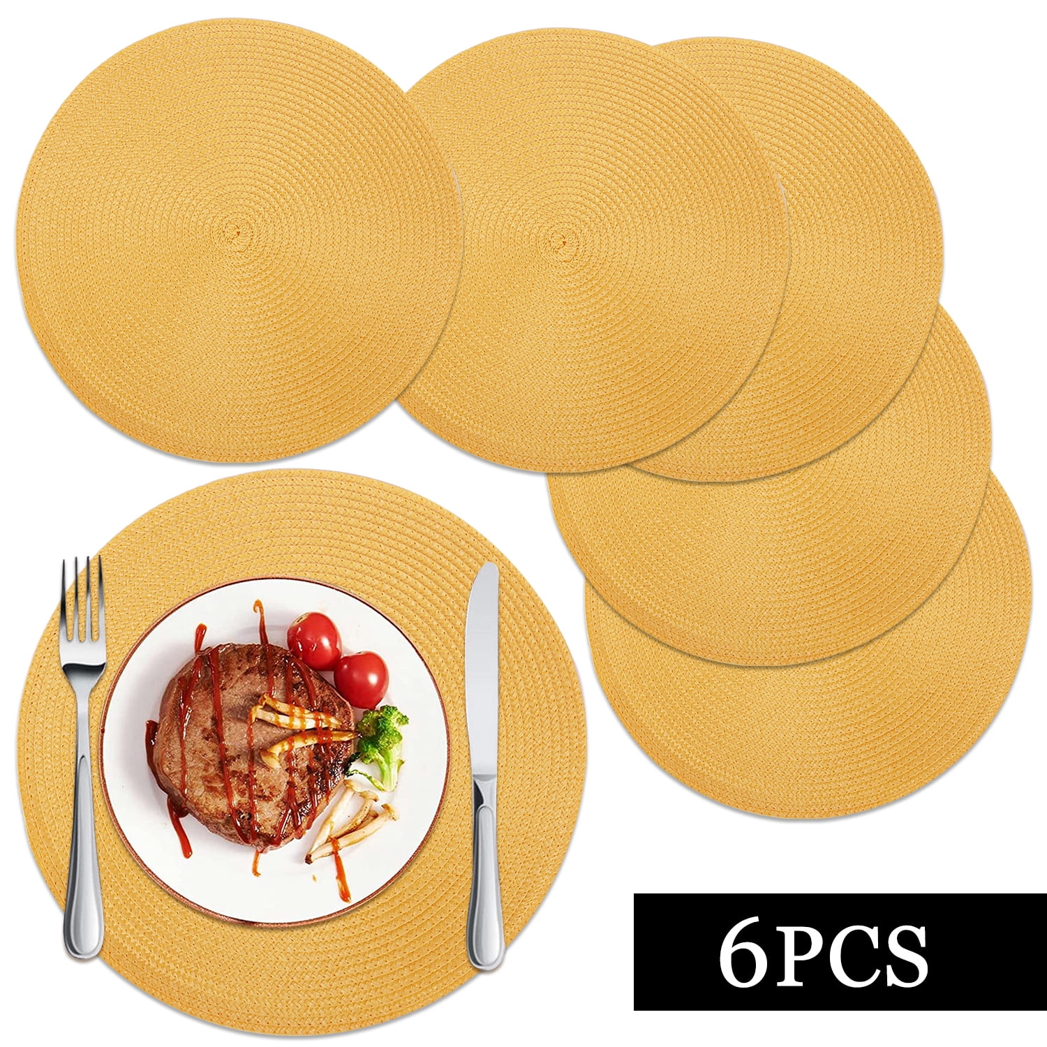 Braided Placemats for Dining Table Set of 6 - Round 15 inch Woven Heat ...
