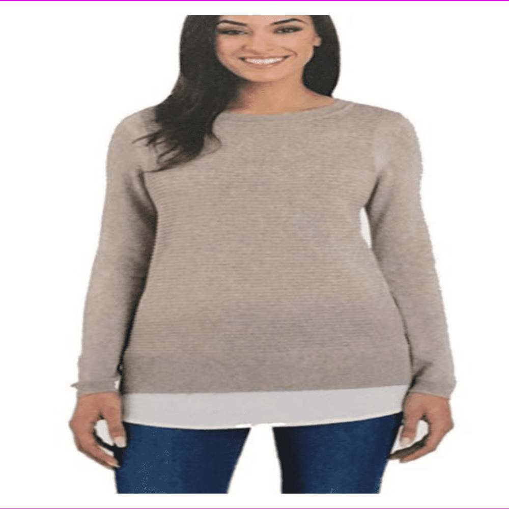 Hilary Radley Women's Long Sleeve Two-Fer Sweater S/Heather Sand ...