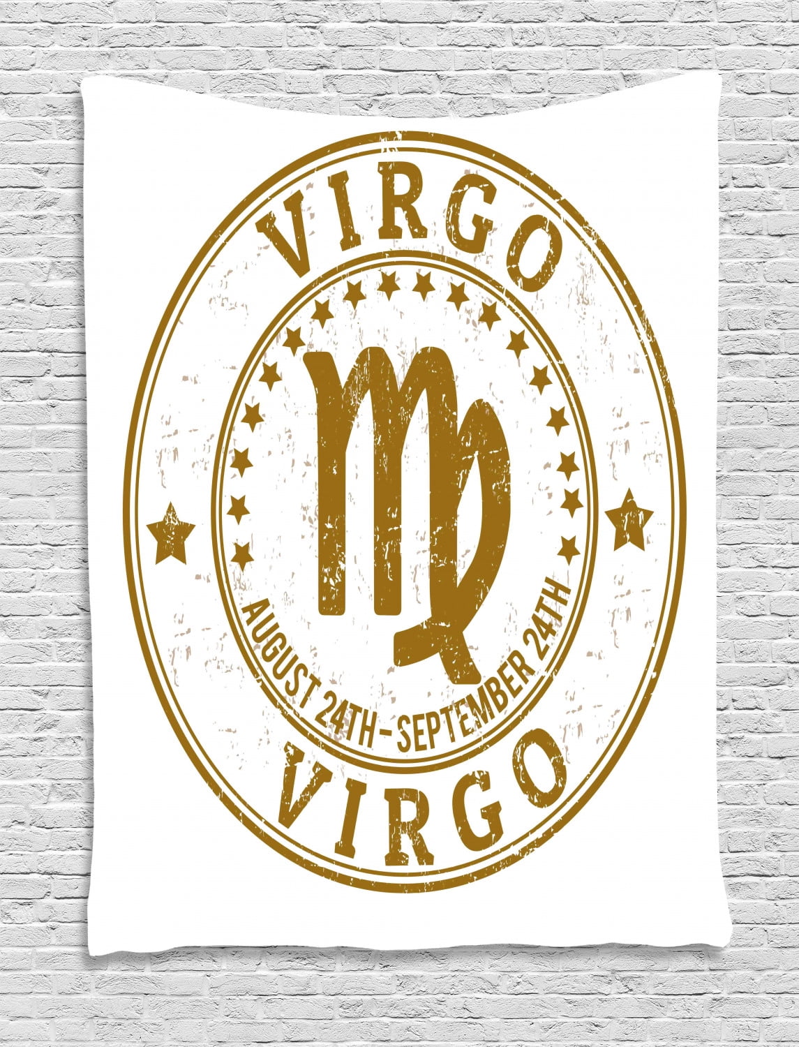 Zodiac Virgo Tapestry, Astrology Grunge Rubber Stamp Design with Stars ...