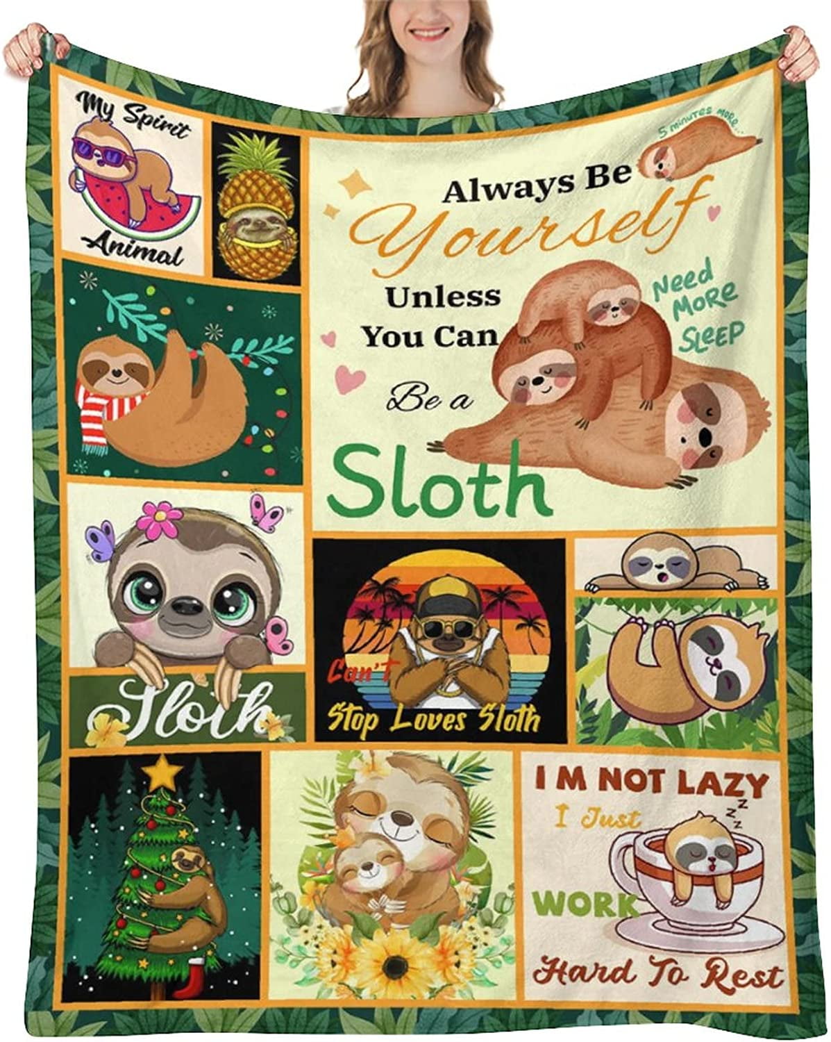 Christmas Blanket Cute Sloth Throw Blanket, Plush and Sherpa Fleece ...