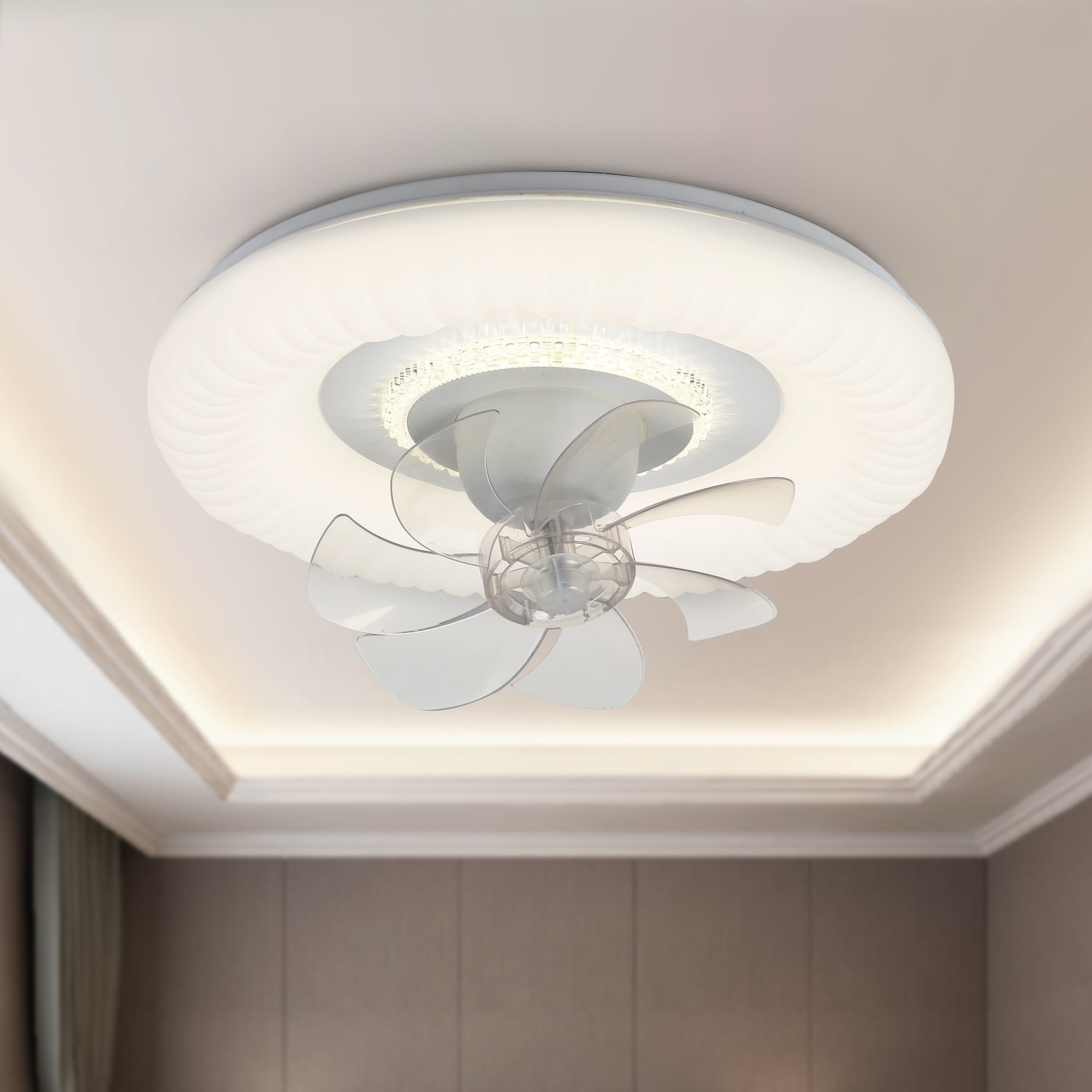 Flush Mount Ceiling Fan with Dimmable Led Light, 6-Speed Reversible ...