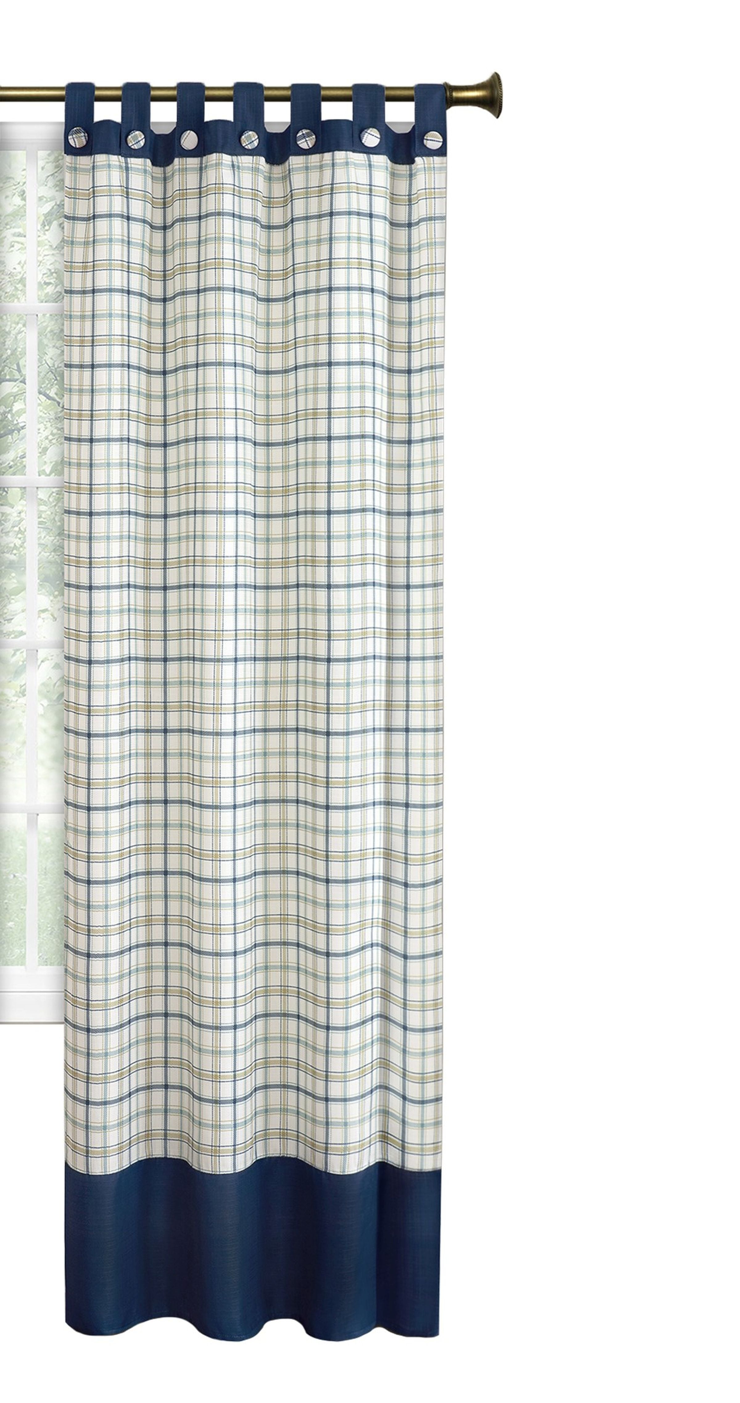 Traditional Elegance Tattersall Button Tab Top Window Curtain Panel ...