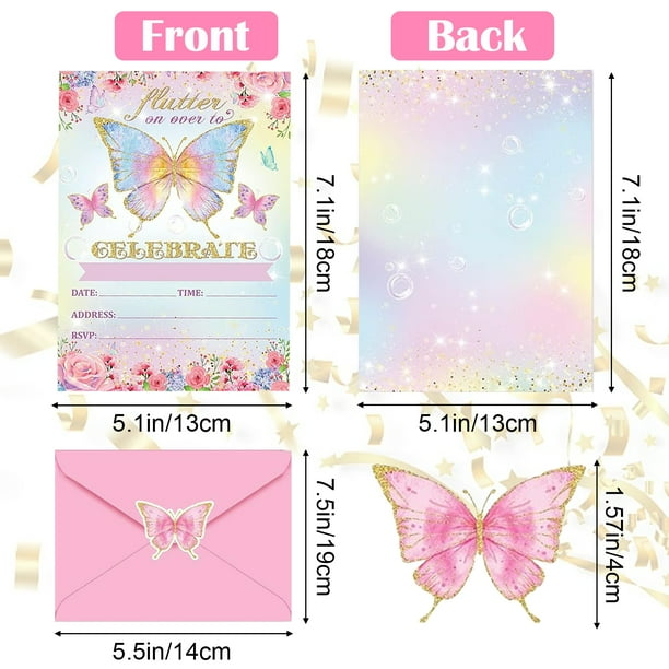 15 Pcs Butterfly Party Invitations with 15 Pcs Butterfly Envelopes and ...