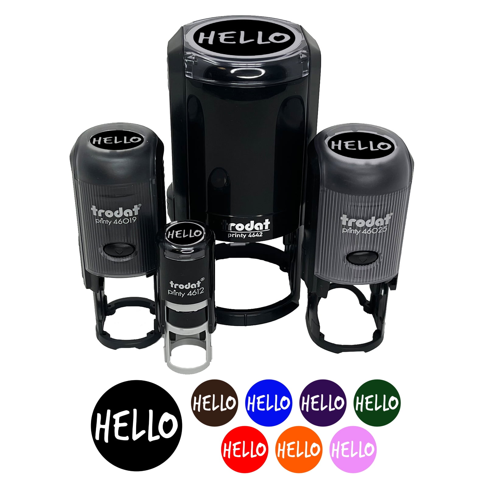 Hello in Circle Self-Inking Rubber Stamp Ink Stamper - Fuchsia Ink ...