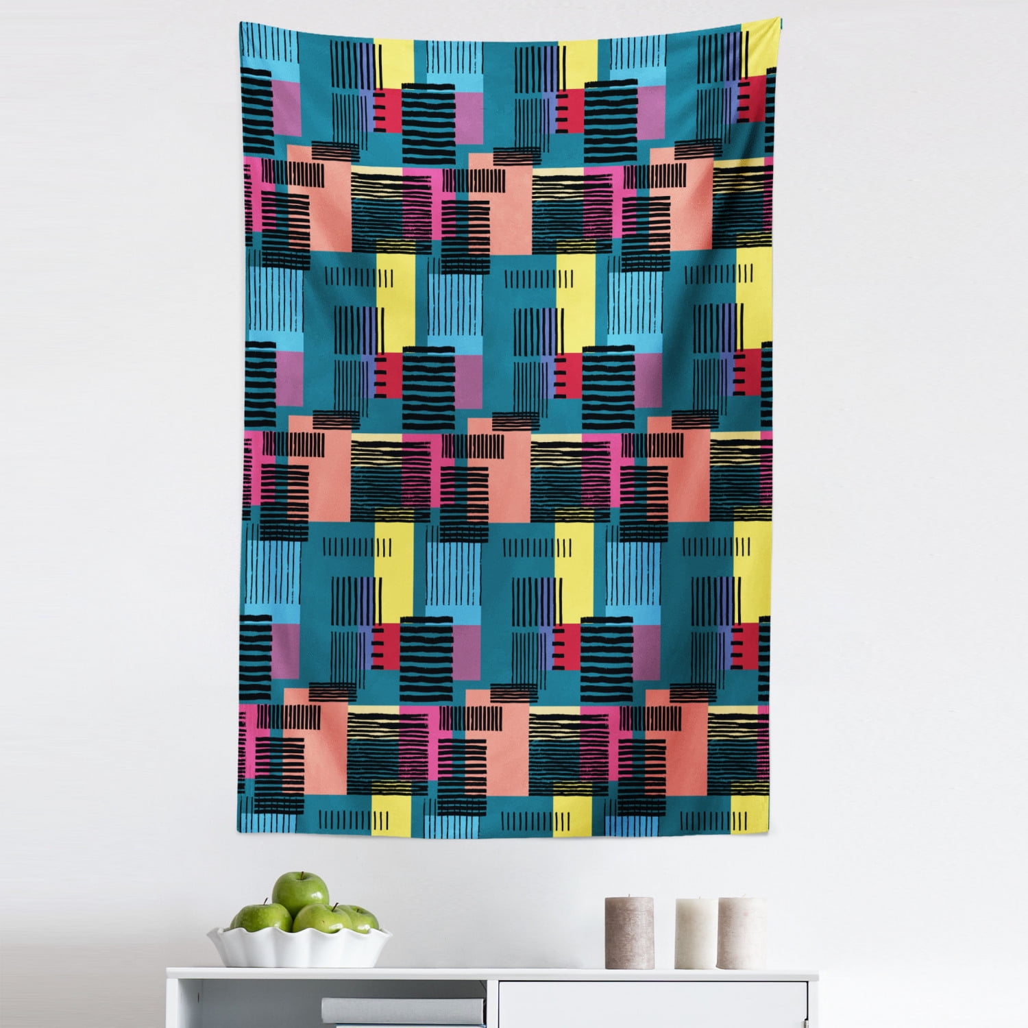 Retro Tapestry, Hand Drawn Vintage Composition of Geometric Shapes ...
