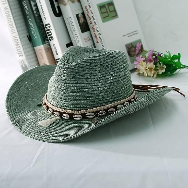 Summer Hat Olive Green Sun Hat Men's Straw Cowboy Hat - Wide Brim Sun ...