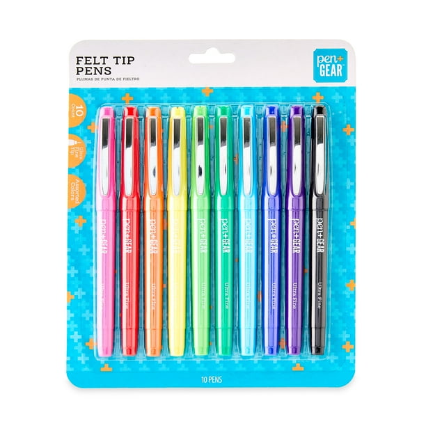 Pen+Gear Felt-Tip Pens, Ultra Fine, Assorted Colors, 10 Pack - Walmart.com
