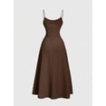 Chocolate Brown Ribbed Spaghetti Strap Fit & Flare Midi Dress For Women ...