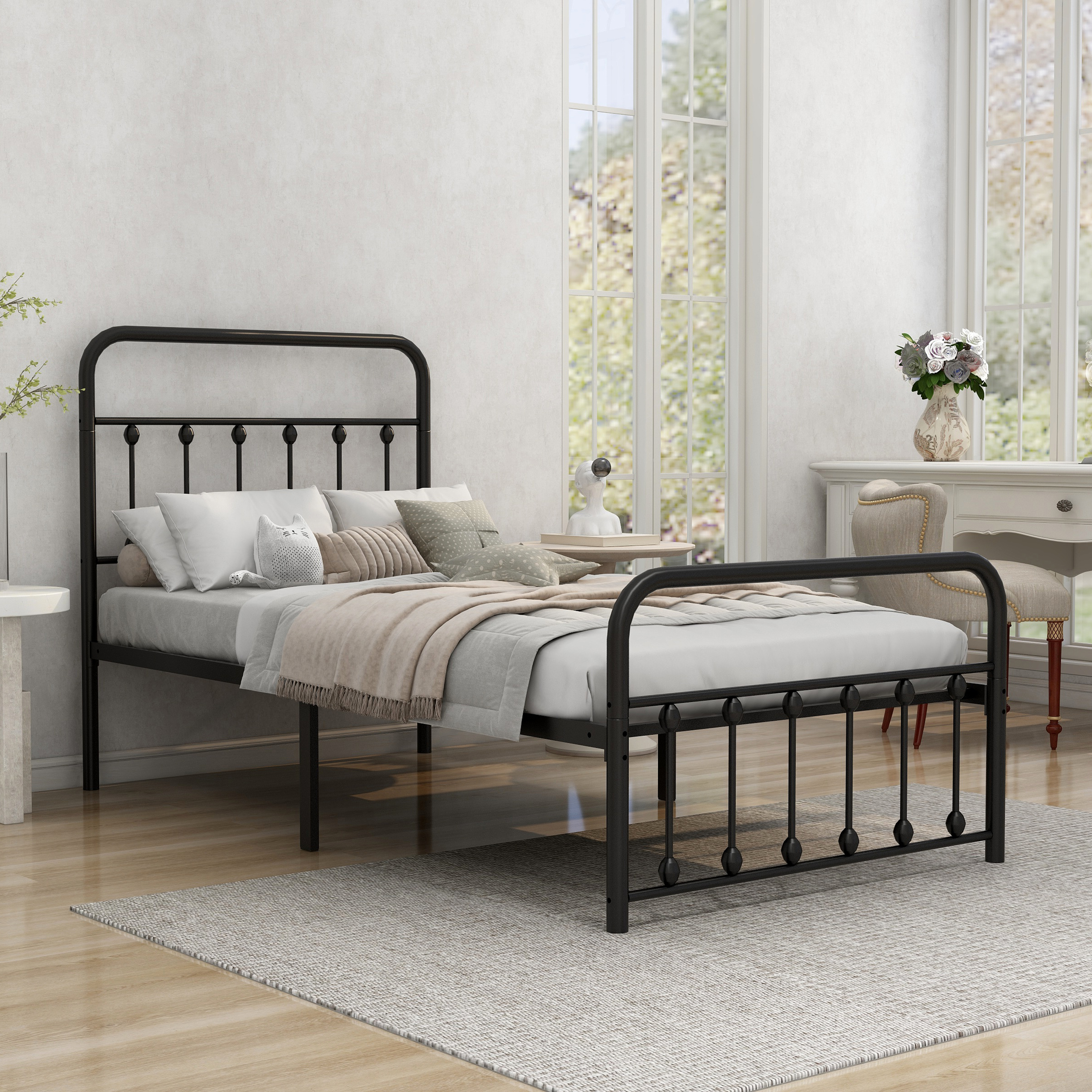 NNV Vintage Platform Metal Twin Bed Frame, Easy Assembly, Black ...