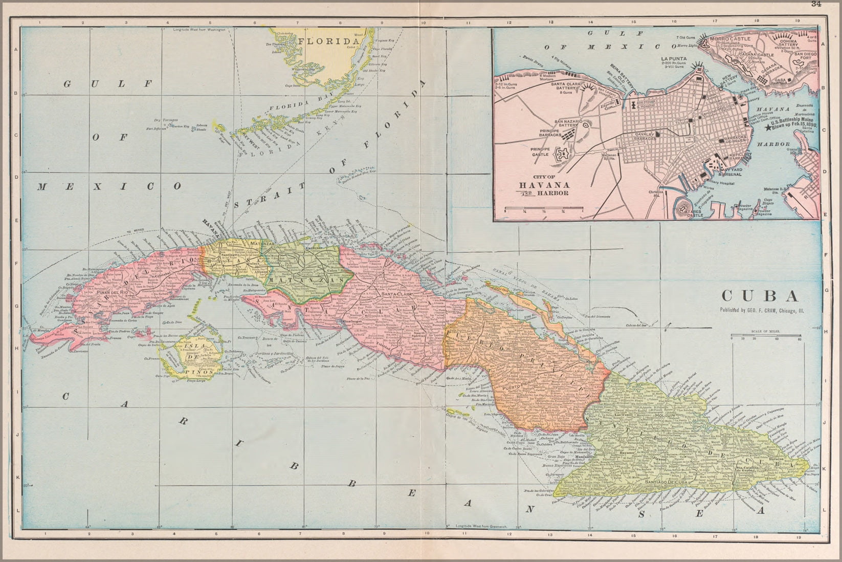 24"x36" Gallery Poster, map of cuba 1901 - Walmart.com