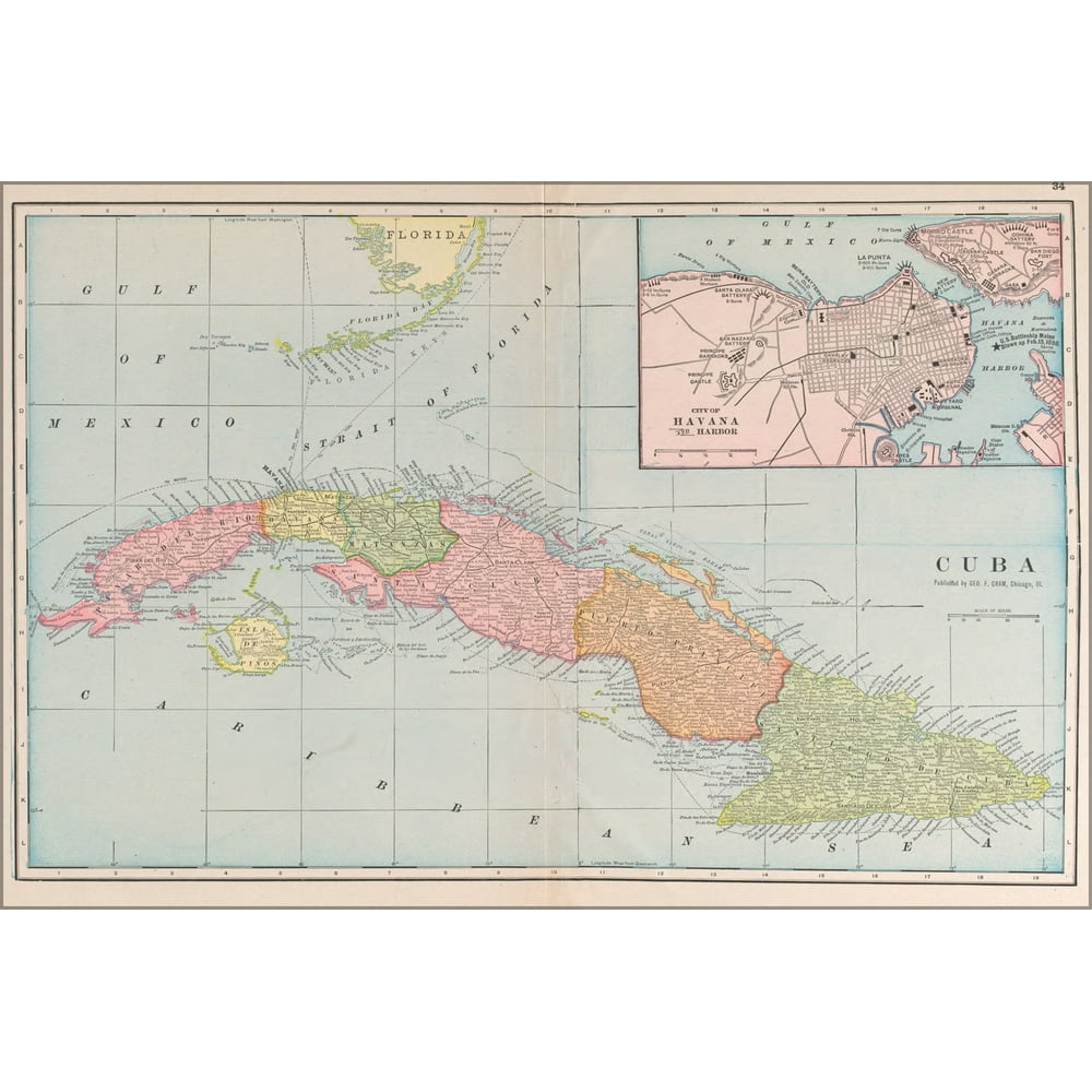 24"x36" Gallery Poster, map of cuba 1901 - Walmart.com - Walmart.com