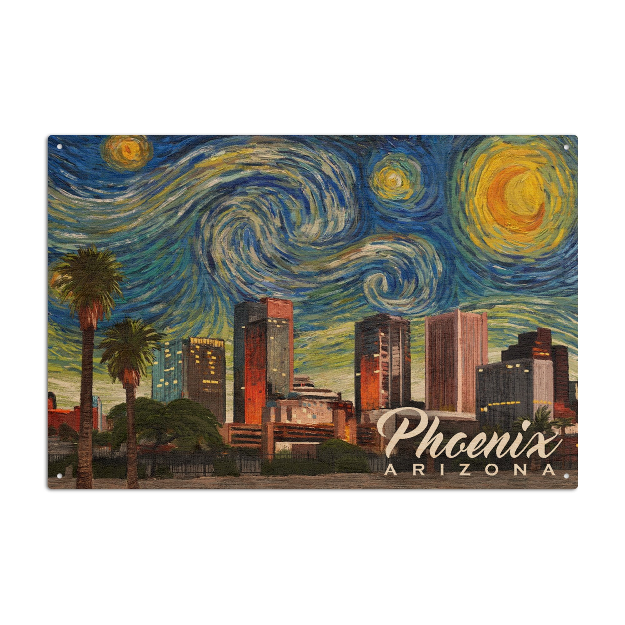 Phoenix, Arizona, Starry Night Series Birch Wood Wall Sign (6x9 Rustic ...