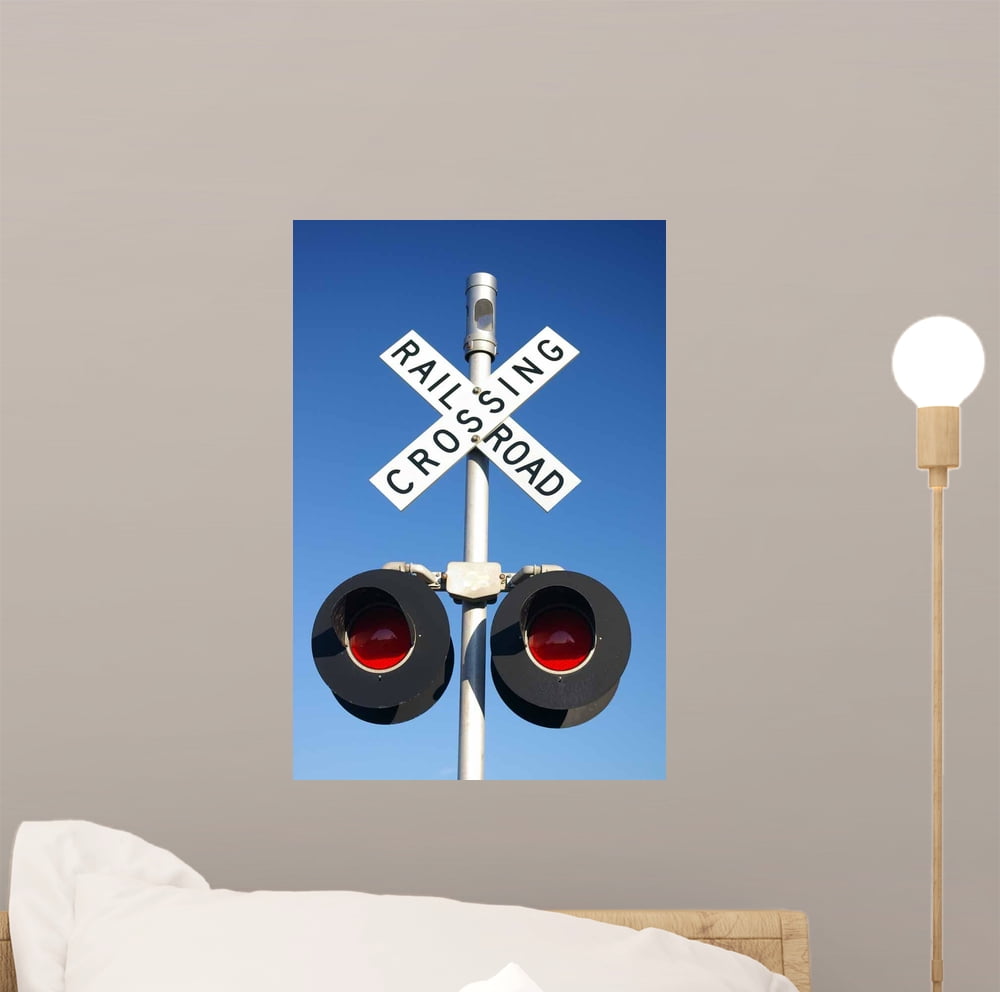 Railroad Crossing Sign with Wall Mural Decal Sticker, Wallmonkeys Peel ...