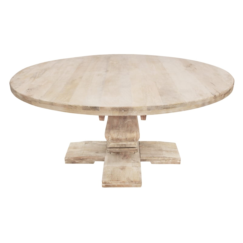 Benedict 70" Round Dining Table in Mango Solid Wood with Distressed White Wash - Walmart.com