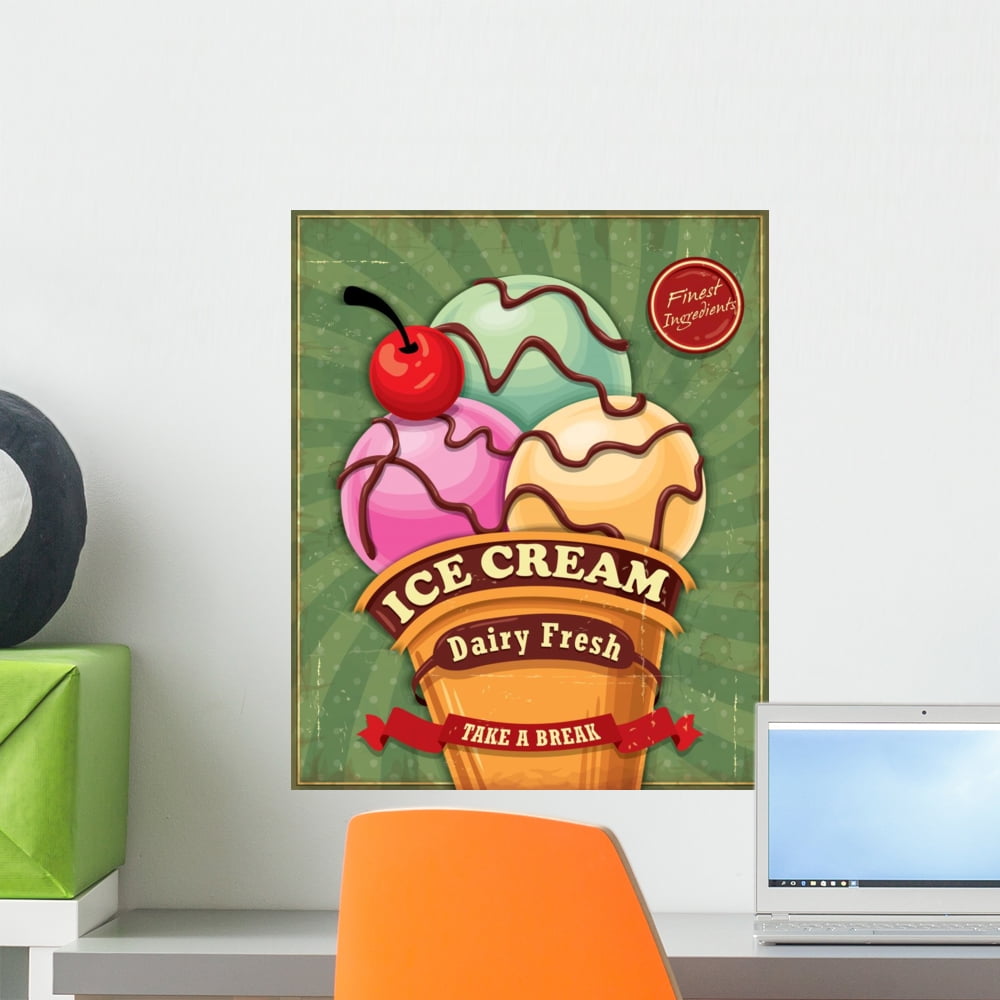 Vintage Ice Cream Poster Wall Mural Decal Sticker, Wallmonkeys Peel ...