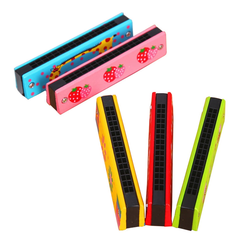 Linyer Kids Cartoon Wood 16 Holes Harmonica Toy Fun Double Harmonica ...