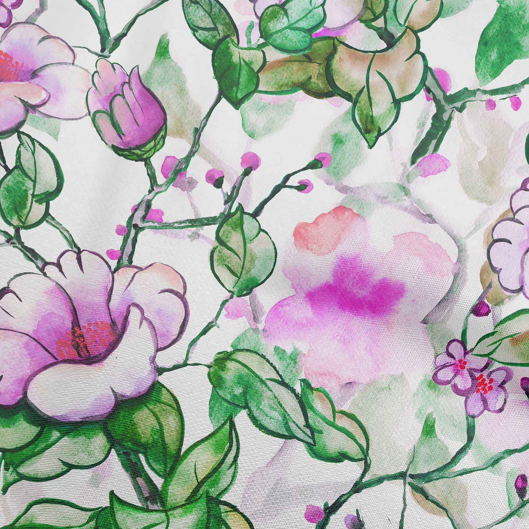 oneOone Silk Tabby Fuschia Pink Fabric Florals Dress Material Fabric ...