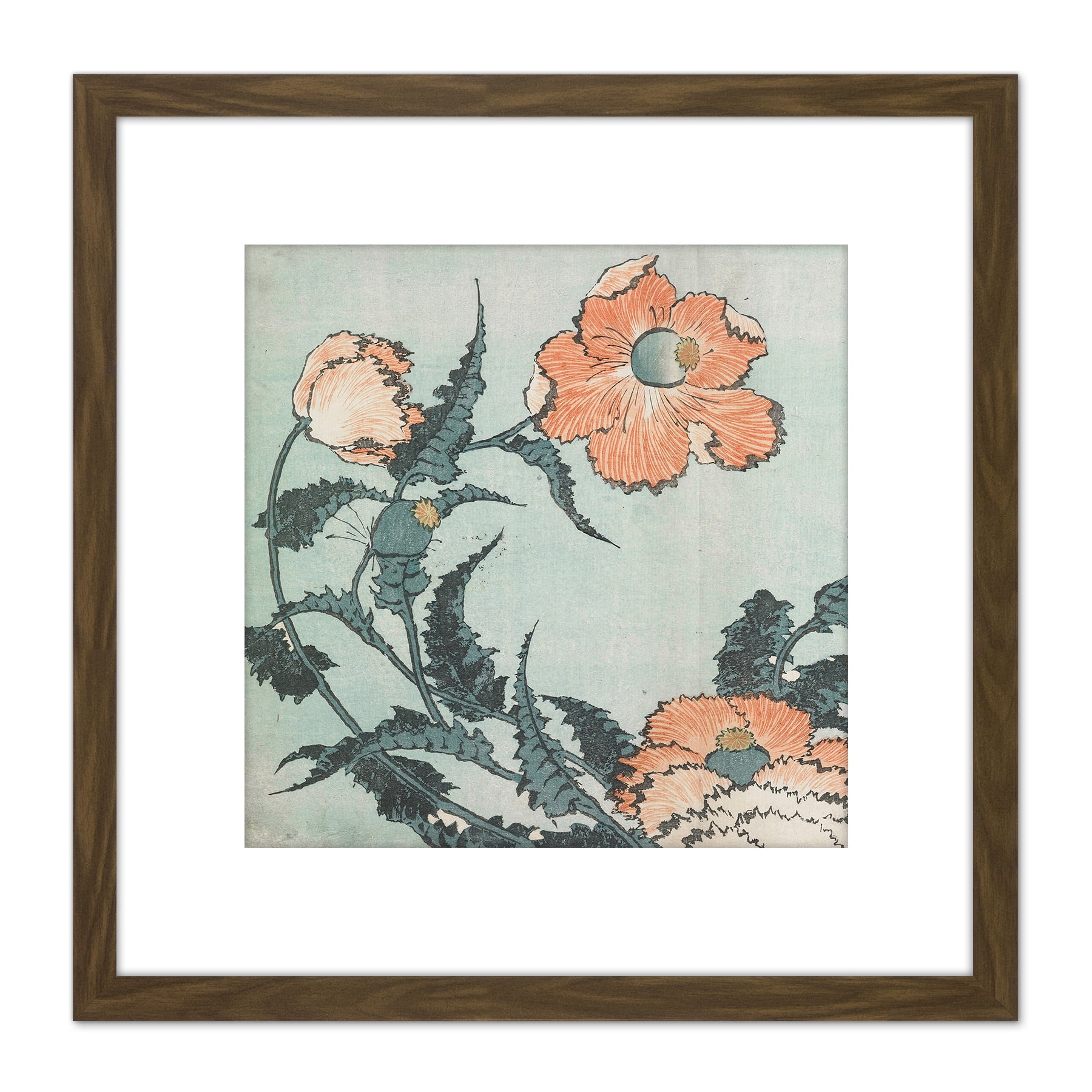 Poppies 1833 Katsushika Hokusai 8X8 Inch Square Wooden Framed Wall Art ...