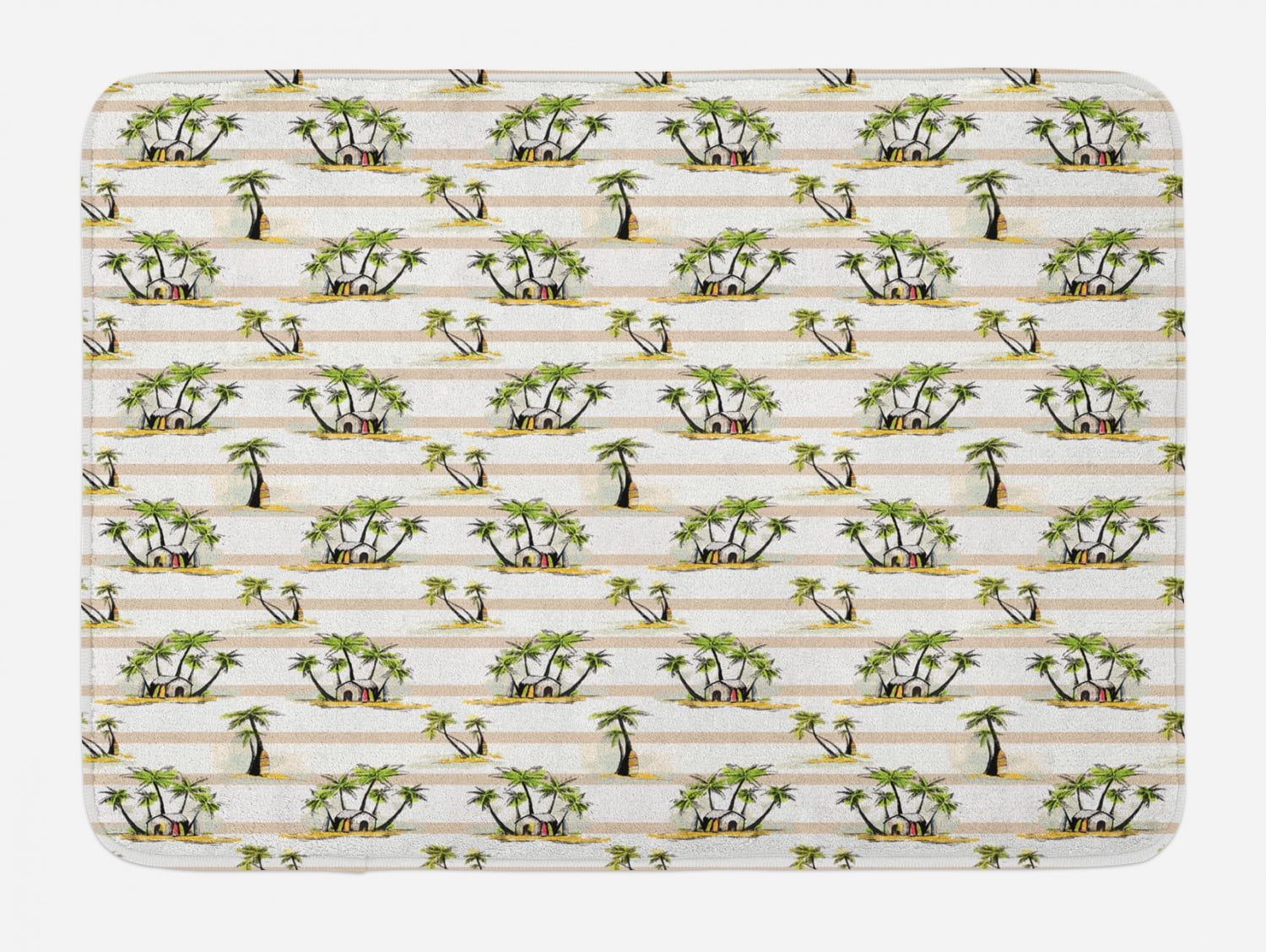 Exotic Bath Mat, Hand Drawn Tropic House with Watercolor Palm Trees ...