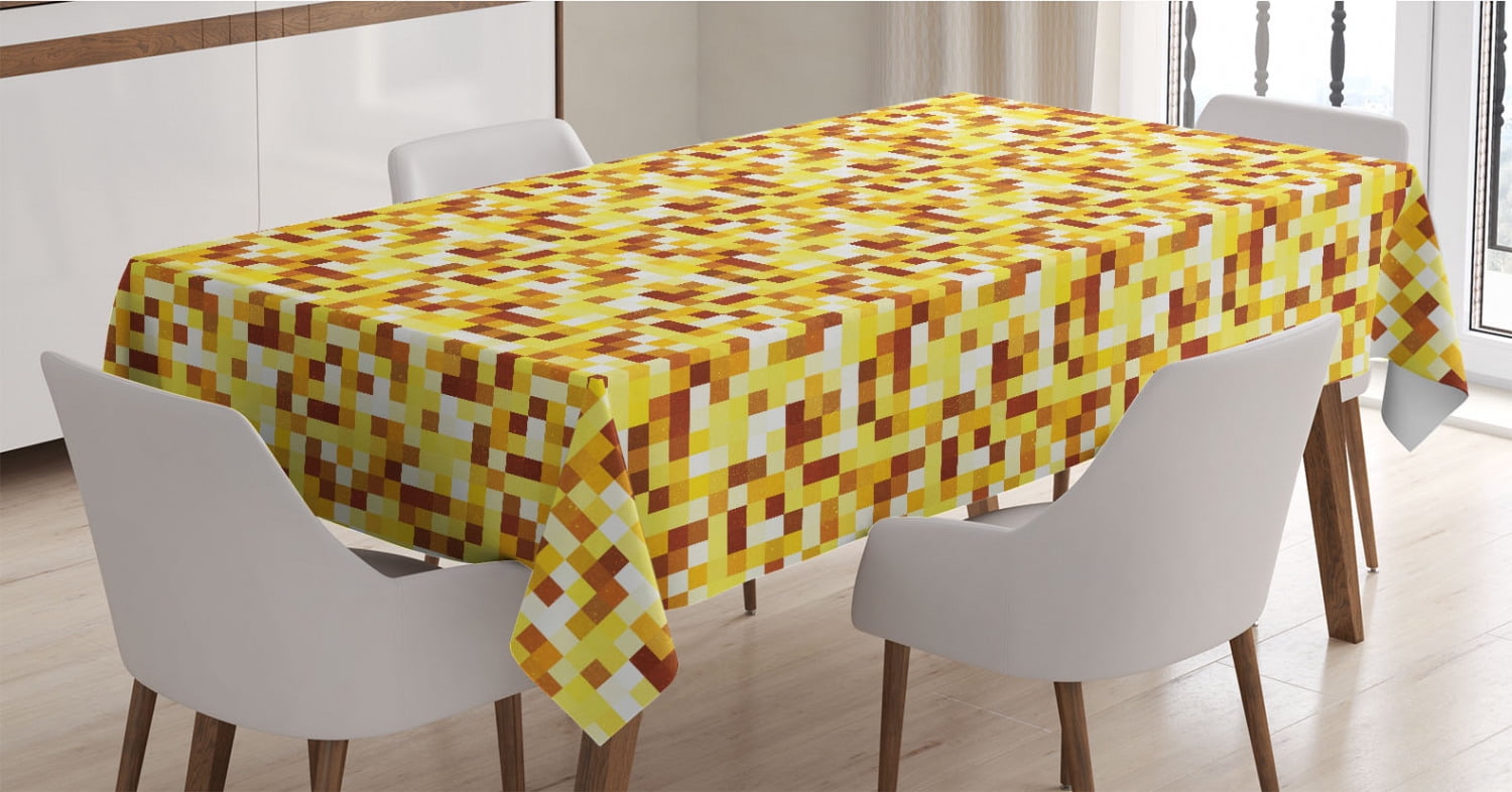 Abstract Tablecloth, Grunge Style Squares in Earth Tones Pixel Art ...