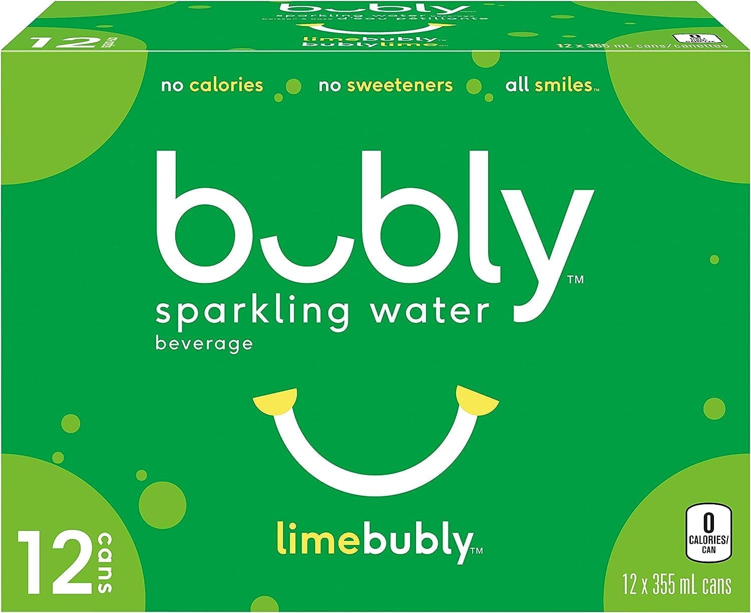 Bebida de agua con gas Bubly Lime, latas de 355 ml, paquete de 12, lima, 4260 mililitros ...