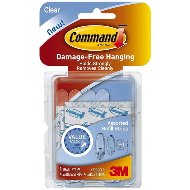 Command Assorted Refill Strips, Clear, 8-Small, 4-Medium, 4-Large, 4 ...