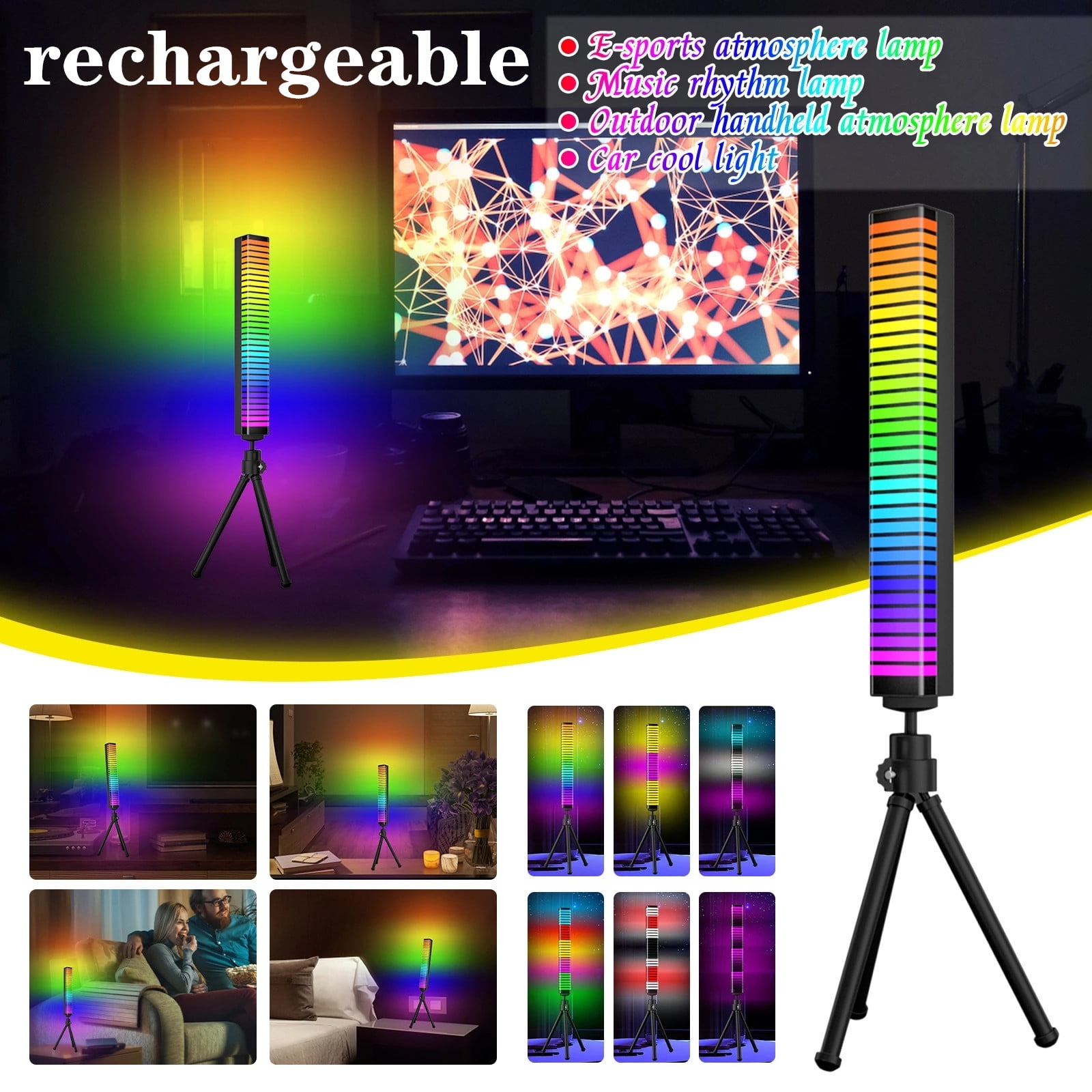 3D RGB Voice-Activated Rhythm Light, App Control Sound Pickup Light ...