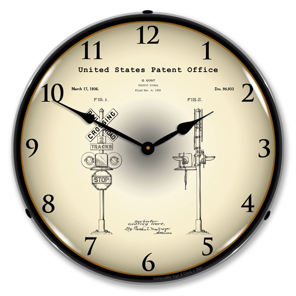 Railroad Train Crossing Signal 1935 Patent LED Wall Clock, Retro ...