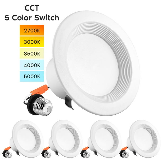 Luxrite 4 inch LED Recessed Can Lights, 5 Color Temperature, Dimmable ...