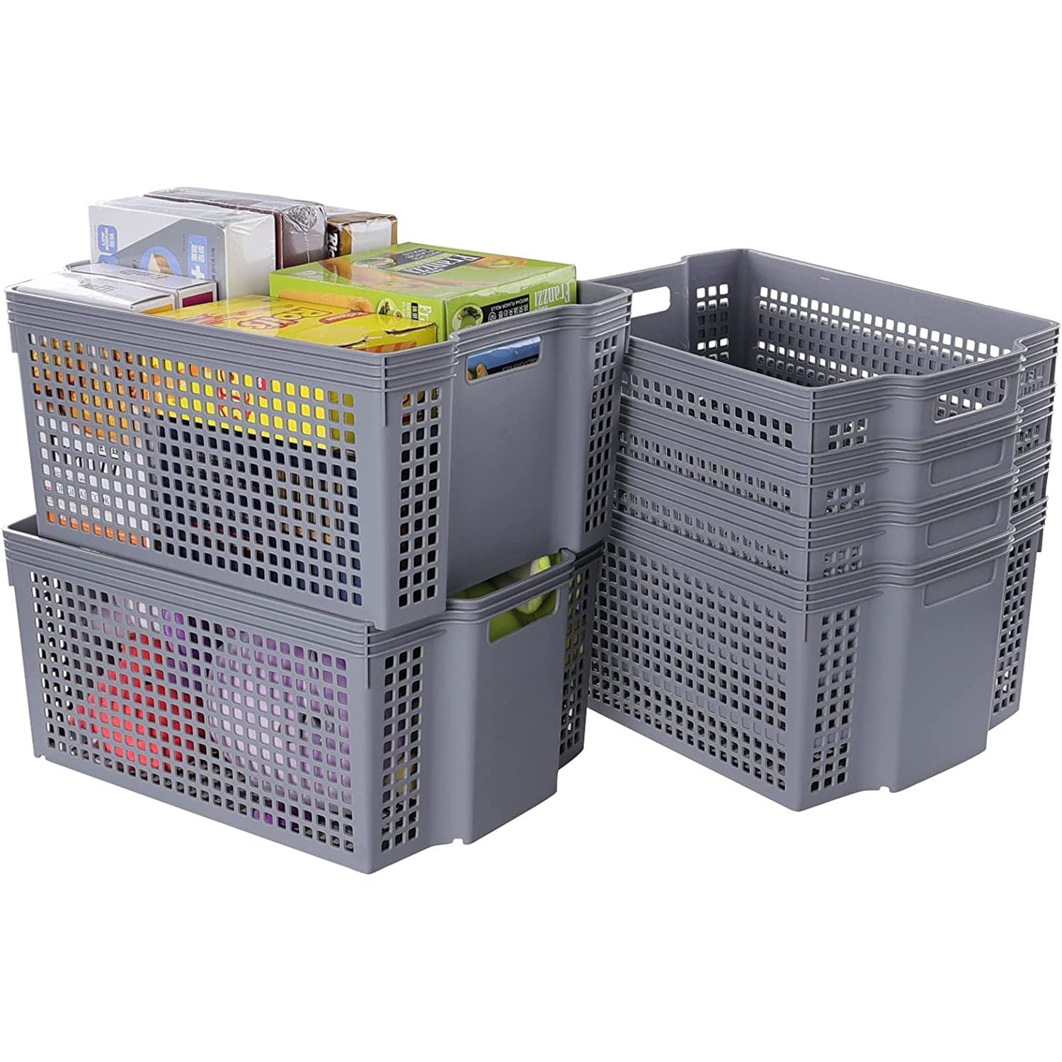 18L Large Plastic Baskets, Stacking Plastic Storage Basket, Pack of 6 ...