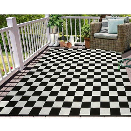 Hantdan Black and White Checkered Outdoor Area Rug 5x7 ft Machine ...