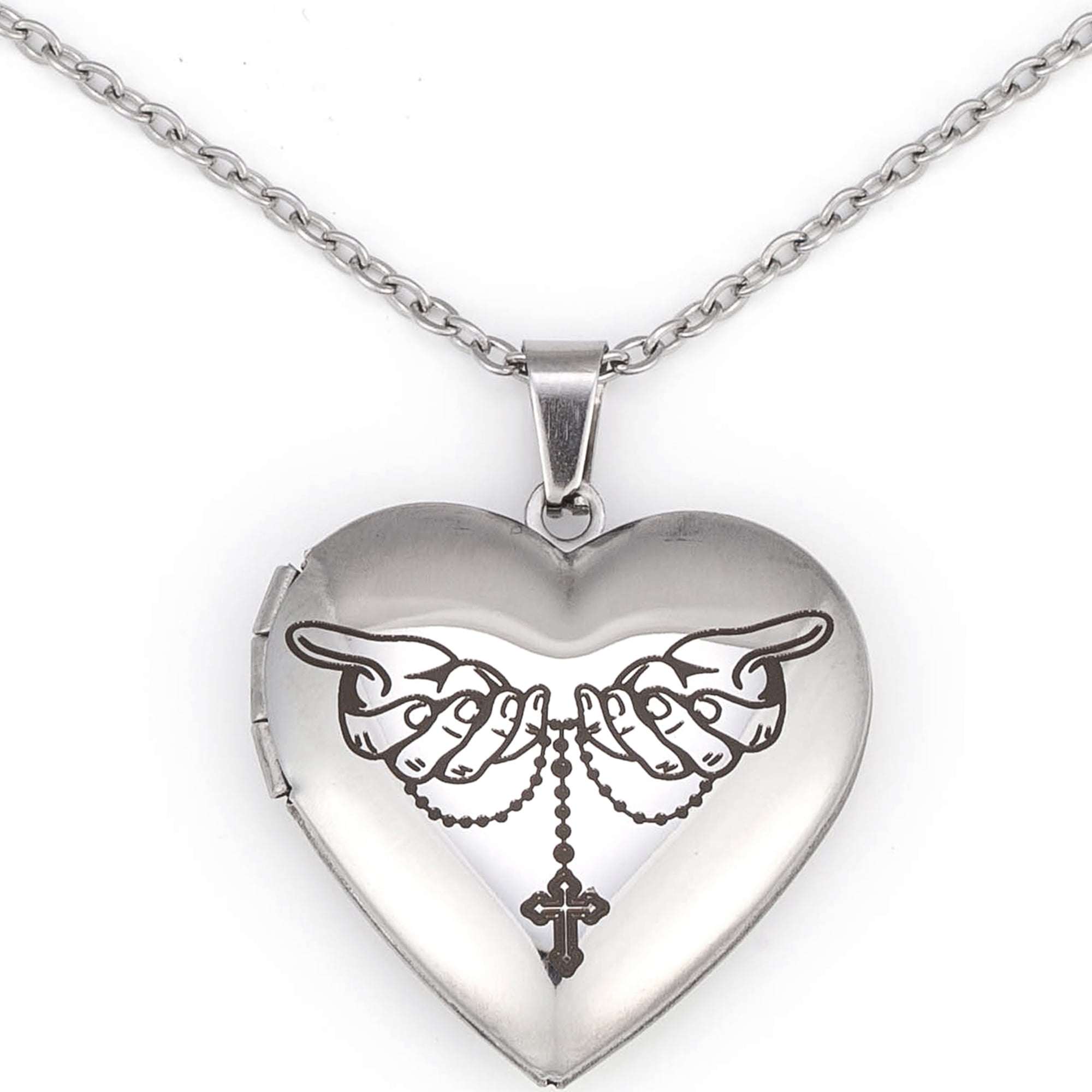 Christian Religion Prayer Hands Heart Memory Locket Cross ...