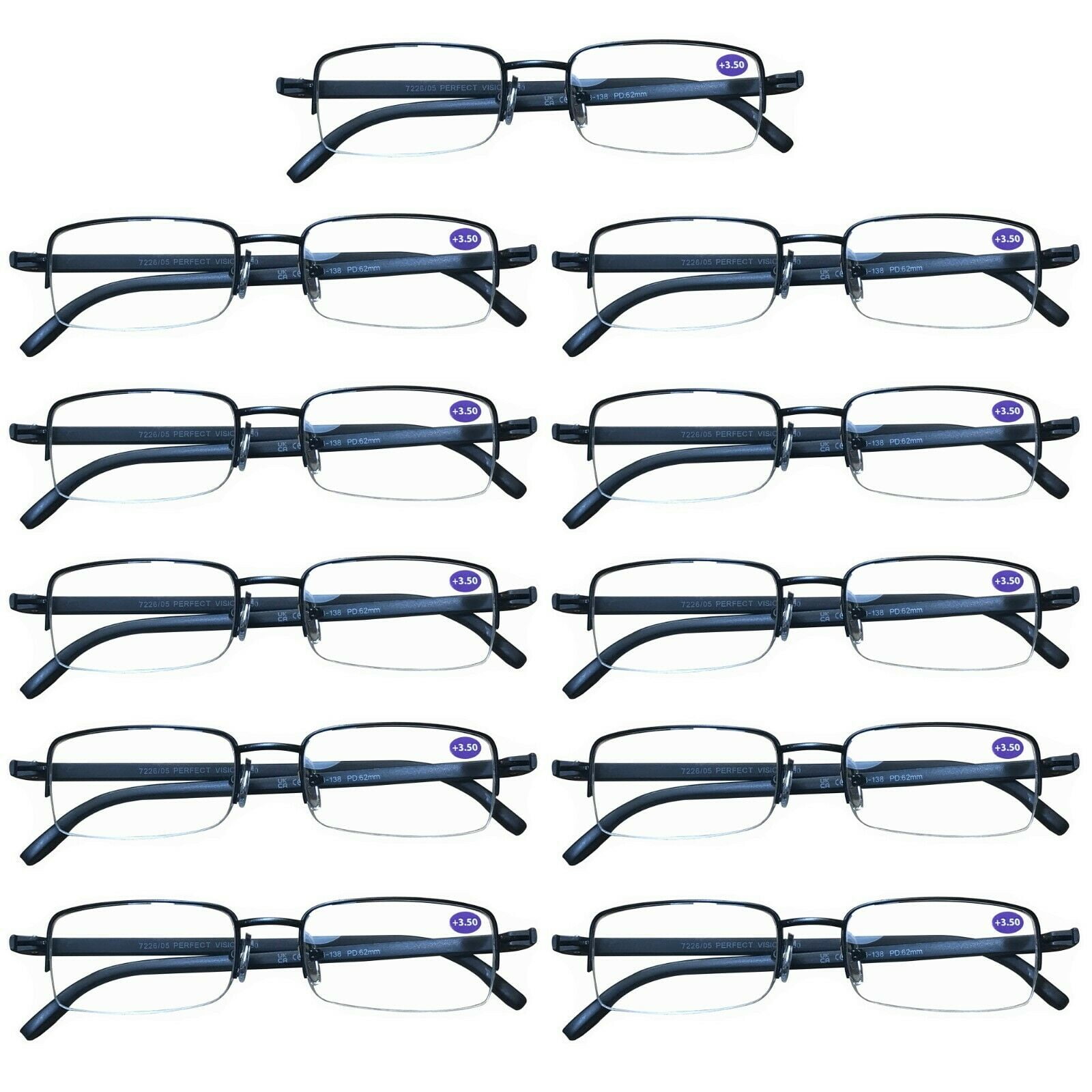 11 Pairs Mens Metal Frame Rectangle Half Frame Reading Glasses Classic ...