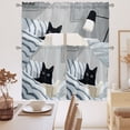 Black Cat Reading in Bed Swag Curtains Valance and Tier Set, Funny Cute ...