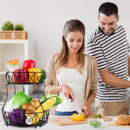 2 Tier Fruit Basket Wrought Iron Vegetable Rack Detachable Fruit ...