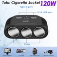 Car Cigarette Lighter Adapter 120W 3-Socket 12V Splitter with 2 USB and ...
