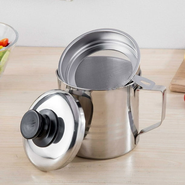 Home Bacon Grease Container with Strainer Stainless Steel Oil Storage ...