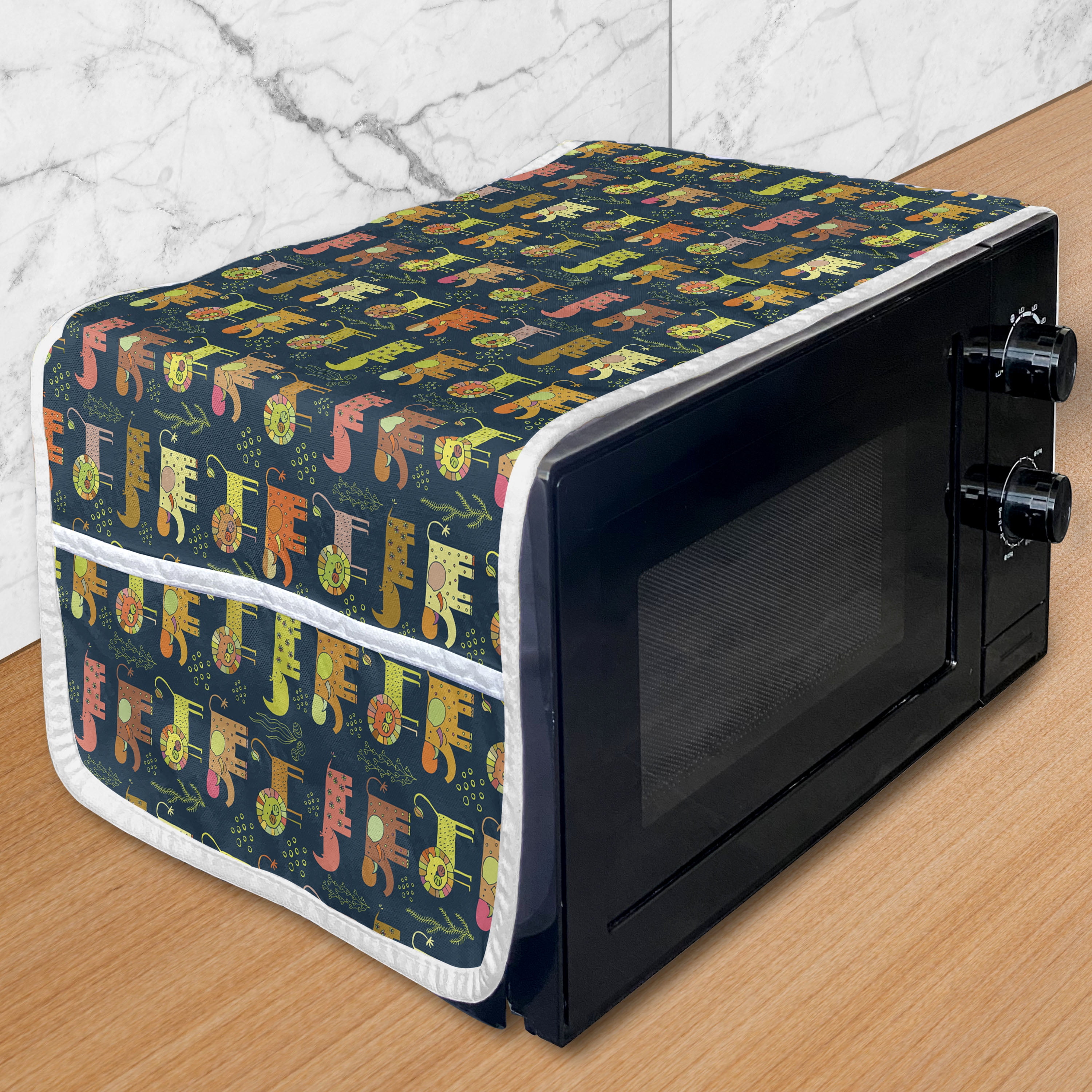 Wildlife Microwave Oven Cover, Illustration of Whimsical Animals and ...