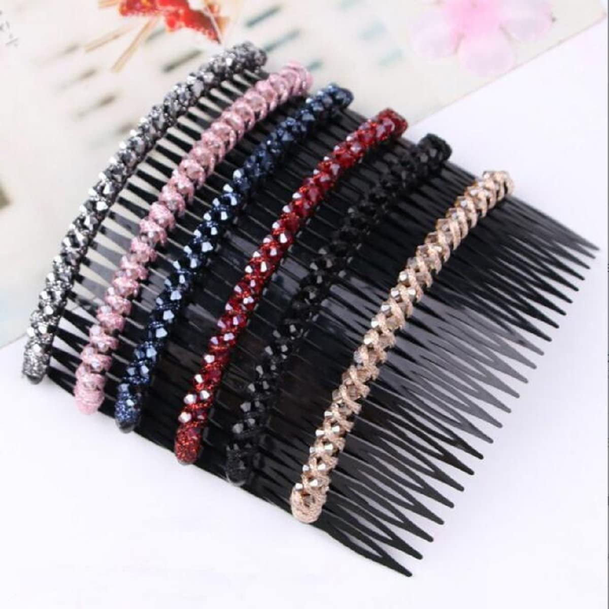 6PCS 24 Teeth Plastic Hair Side Comb Hair Clip Crystal Beaded Hair ...