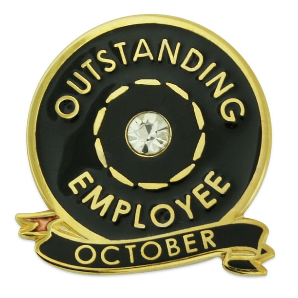 Gold Outstanding Employee of the Month October w/ Rhinestone Lapel Pin ...