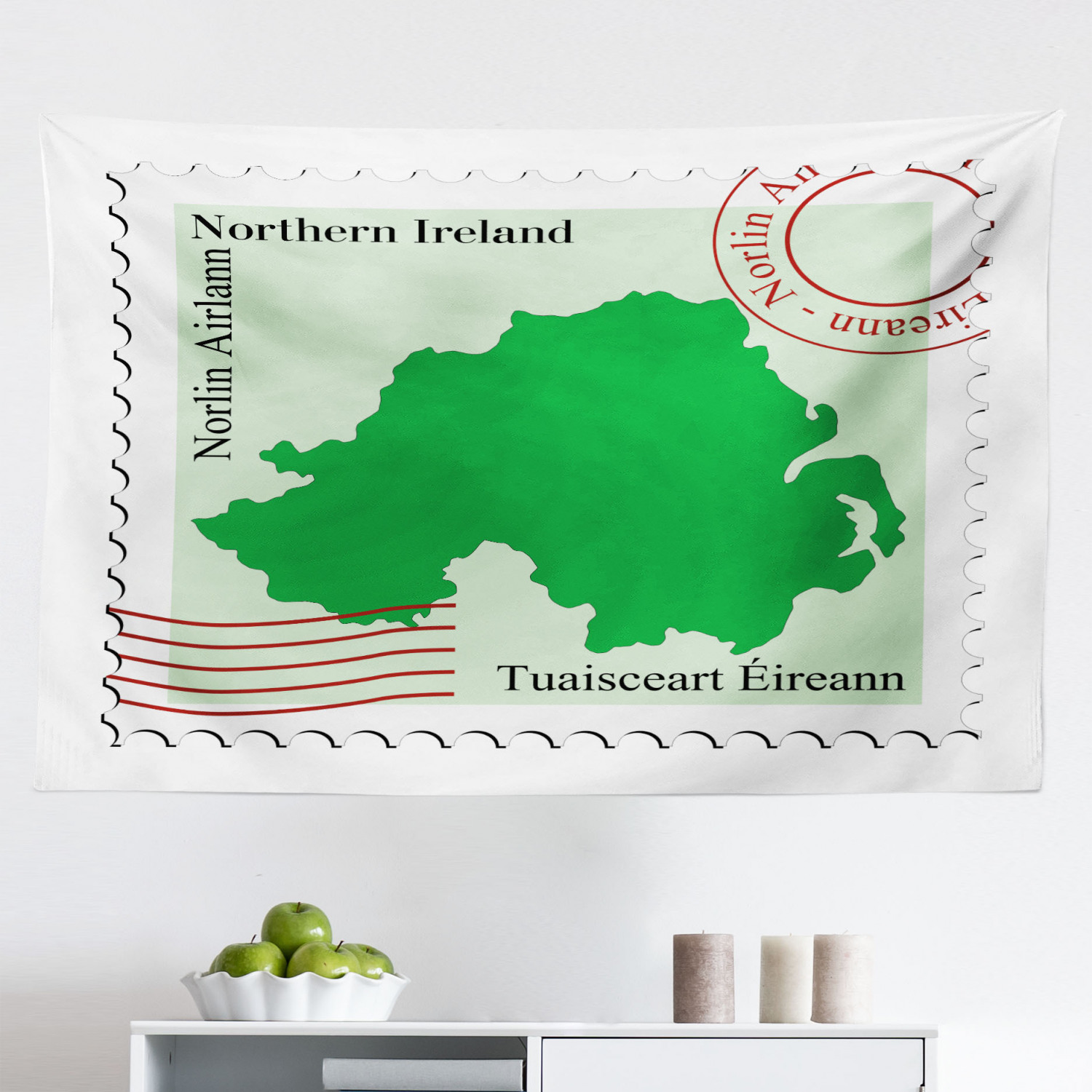 Ireland Map Tapestry, Cartoon Style Artwork of Mapping on a Plain ...