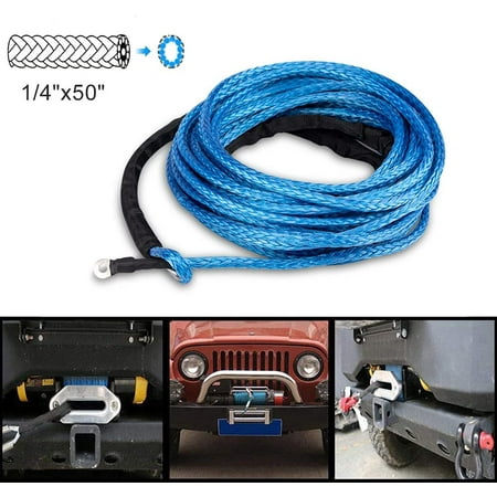 Winch Rope 1/4''x50' Synthetic Winch Cable Blue Winch Rope 7700 LBs ...
