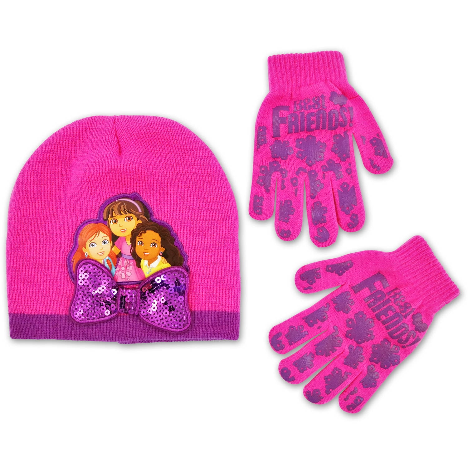 Little Girls Dora and Friends Winter Beanie Hat and Gloves Set, Age 4-7 ...
