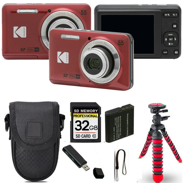 Kodak PIXPRO FZ55 Digital Camera (Red) + Spider Tripod + Case - 32GB ...