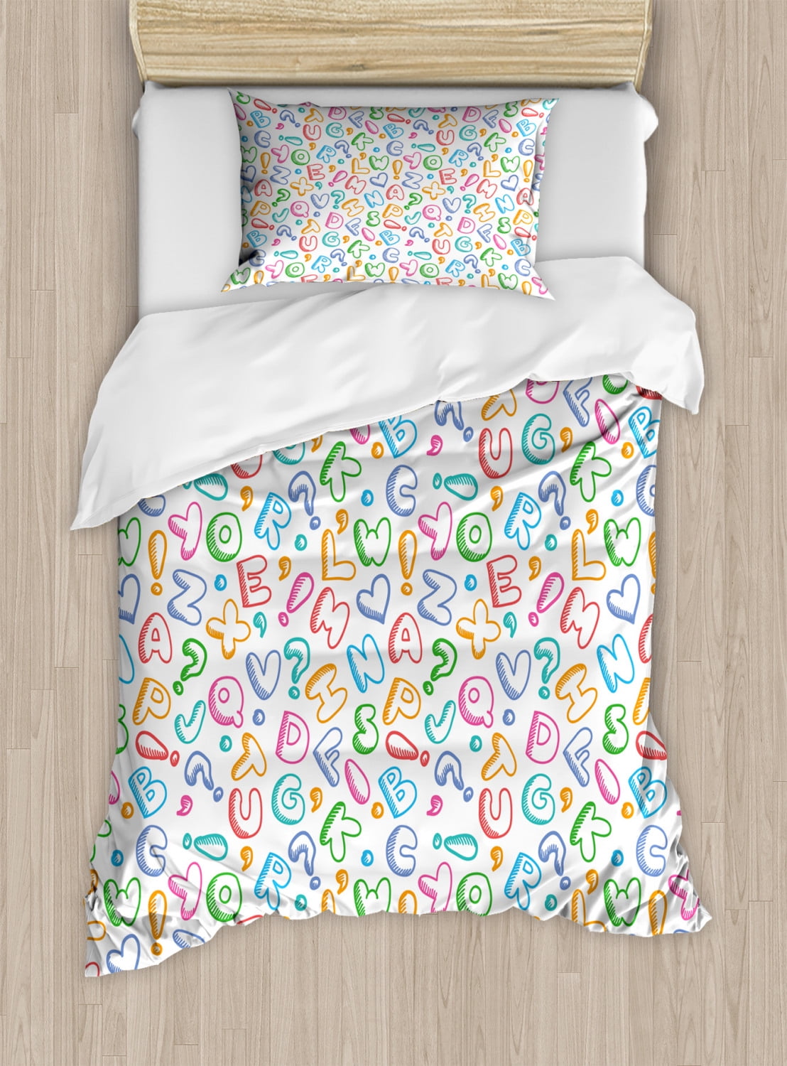 Alphabet Twin Size Duvet Cover Set, Chubby Letters in Fun Colors Kids ...