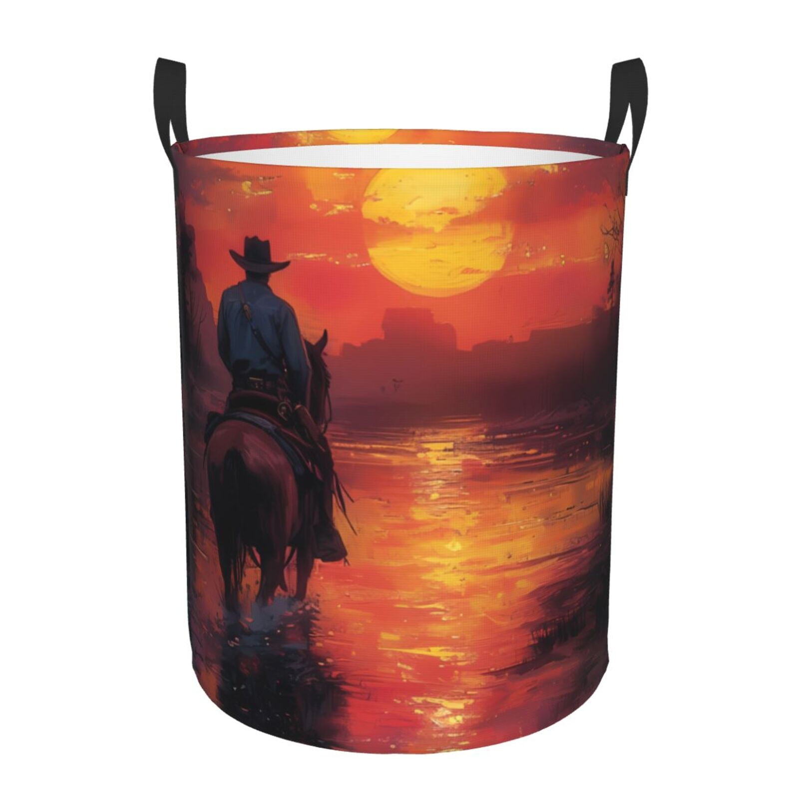 Fotbe Sunset River Western Cowboy Cesto de Ropa con Asas, Cesto ...