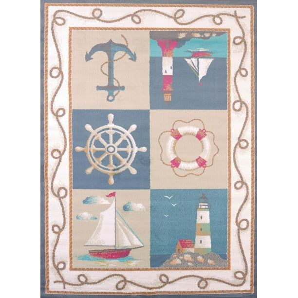 United Weavers Seaside Lighthouse and Anchors Blue Woven Olefin Area ...