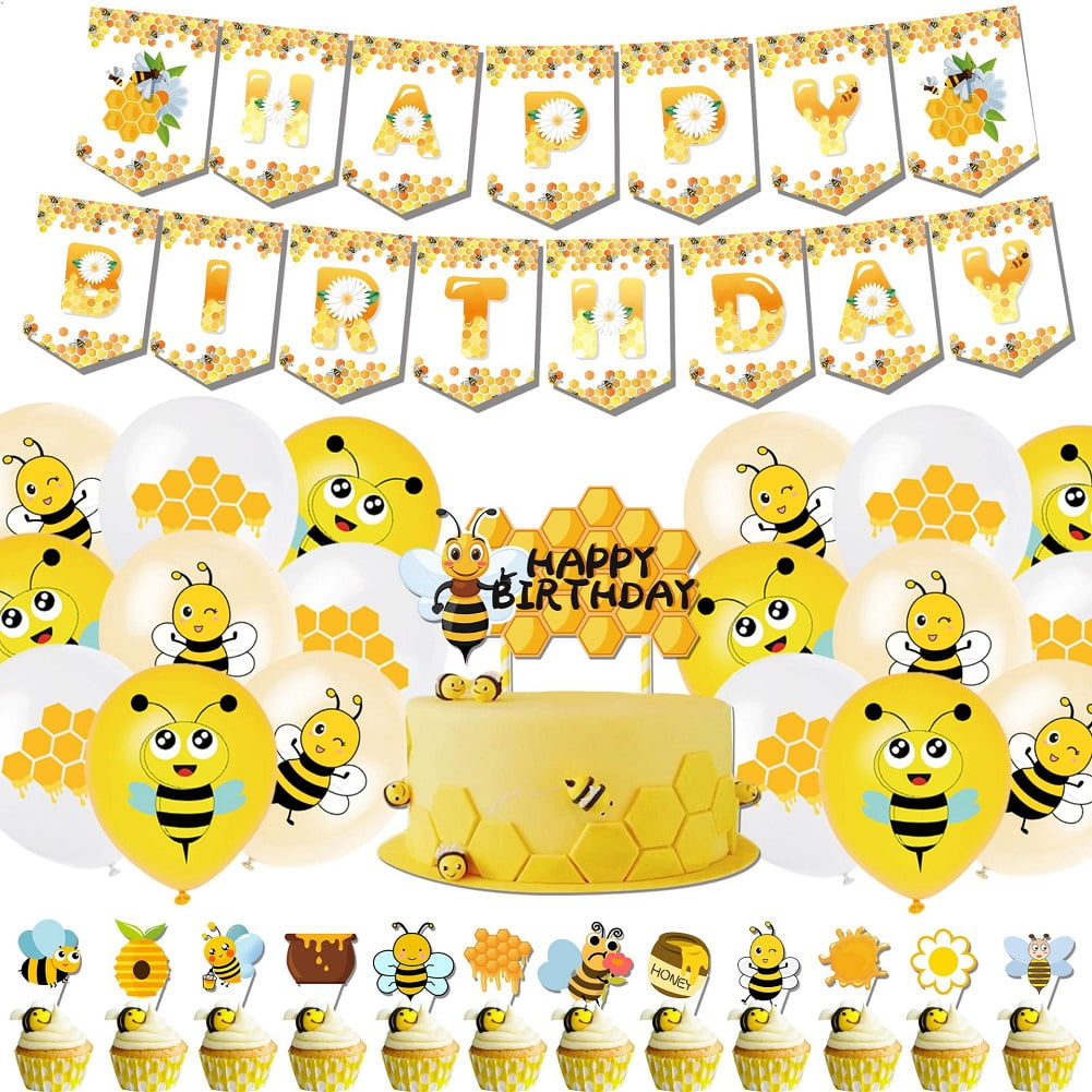 Godderr 31PCS Honeybee Banner Puller, Cake Insert Balloons, Kids ...