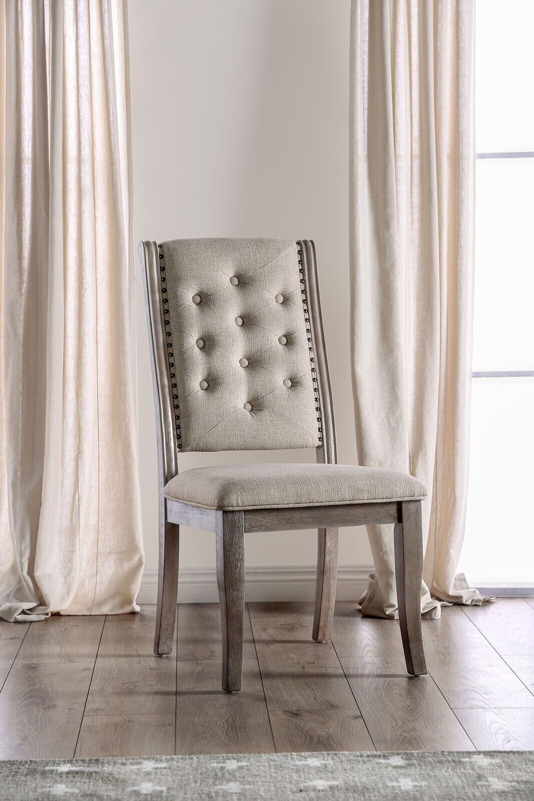 Transitional Rustic Beautiful Set of 2 Side Chairs Button Tufted ...